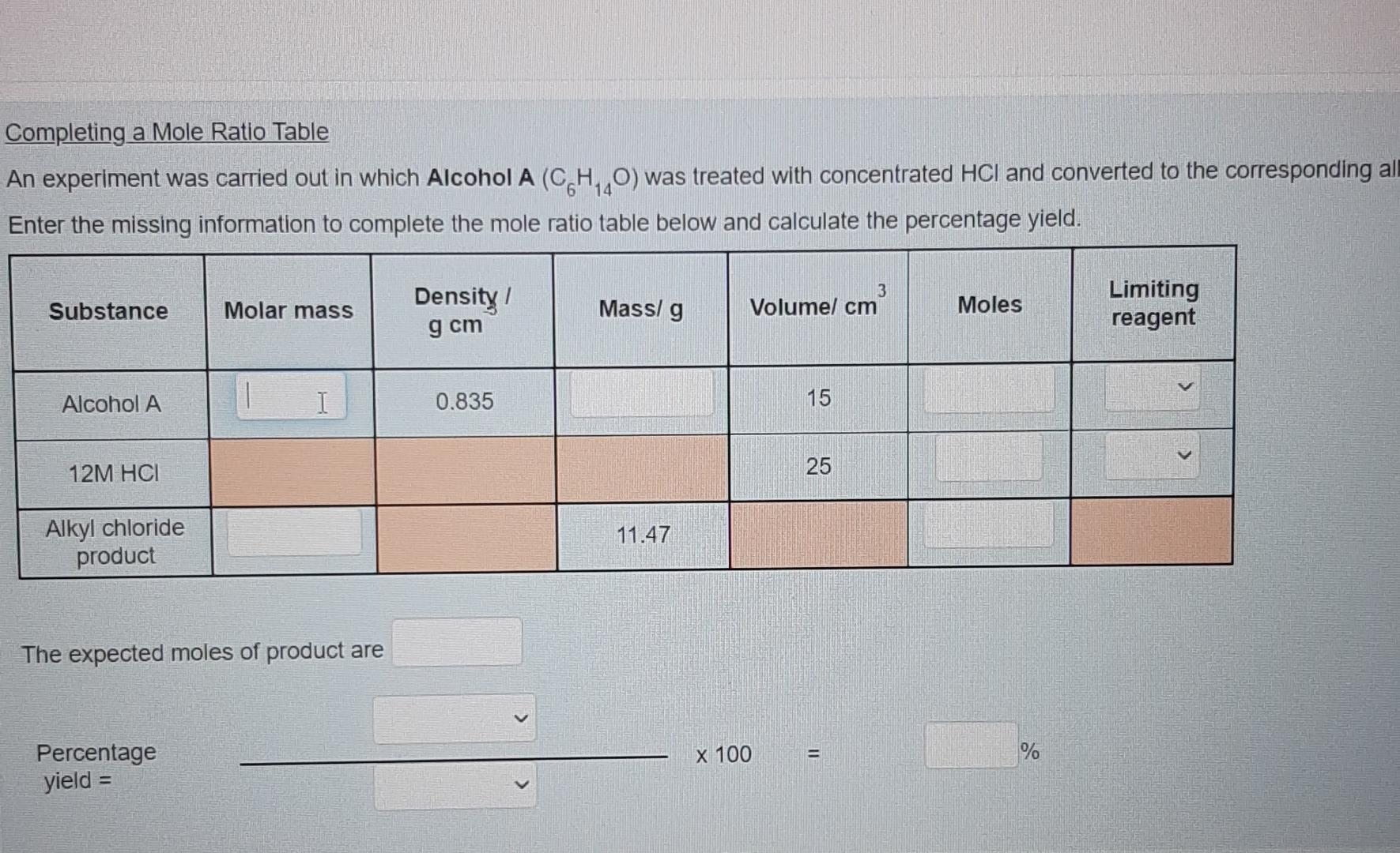Solved Completing a Mole Ratio Table An experiment was | Chegg.com