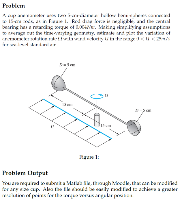 Solved ProblemA cup anemometer uses two 5-cm-diameter hollow | Chegg.com