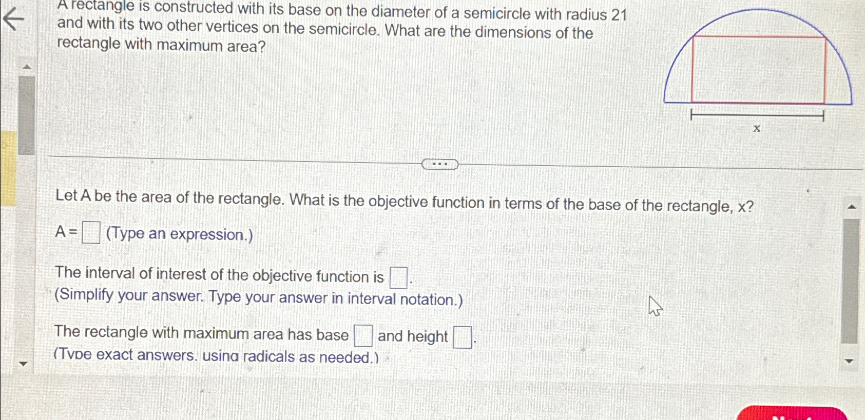 Solved A rectangle is constructed with its base on the | Chegg.com