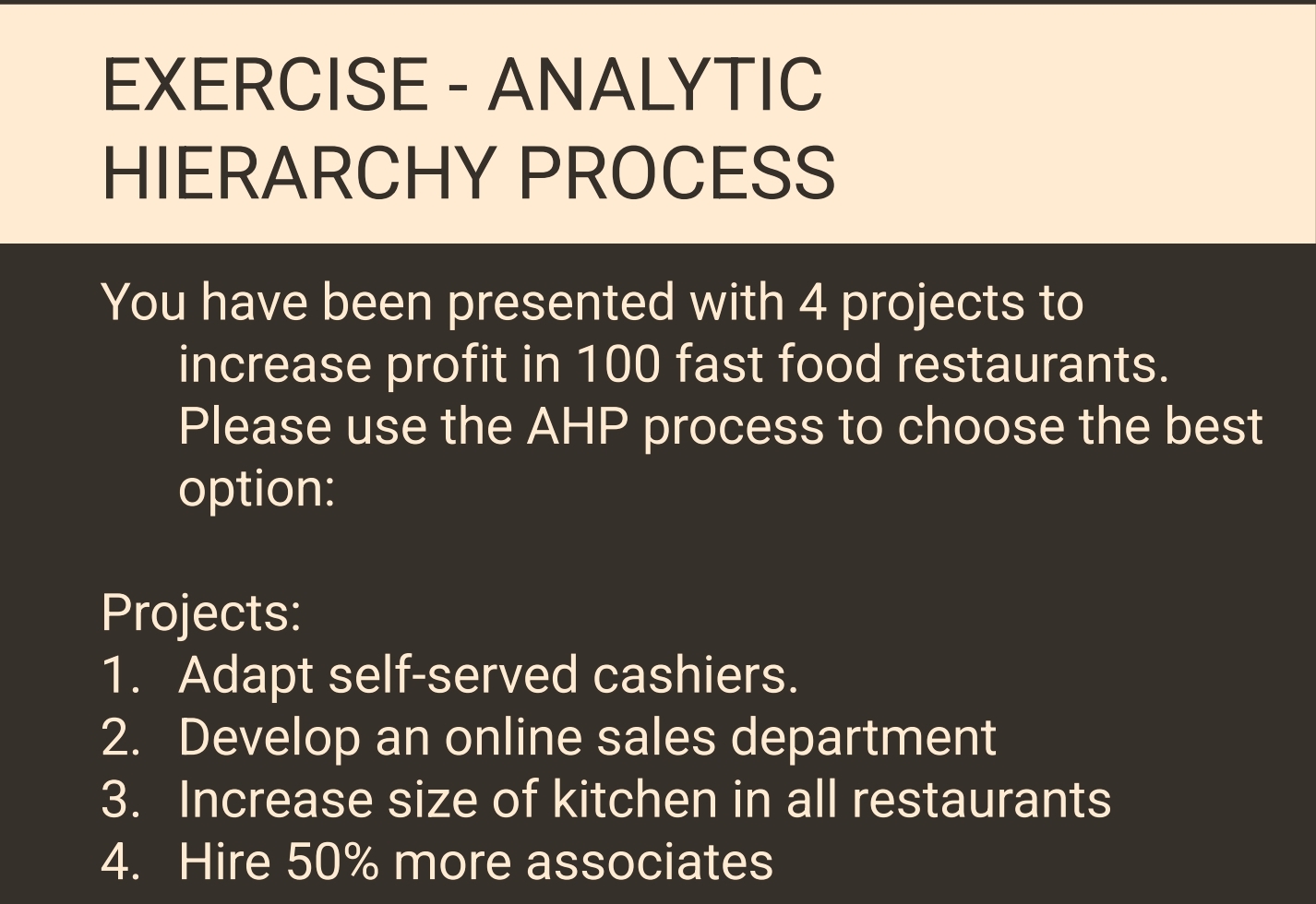Solved What are the steps to EXERCISE - ﻿ANALYTIC HIERARCHY | Chegg.com