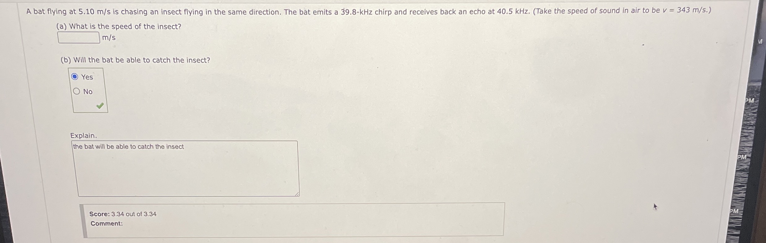 Solved A bat flying at 5.10ms ﻿is chasing an insect flying | Chegg.com