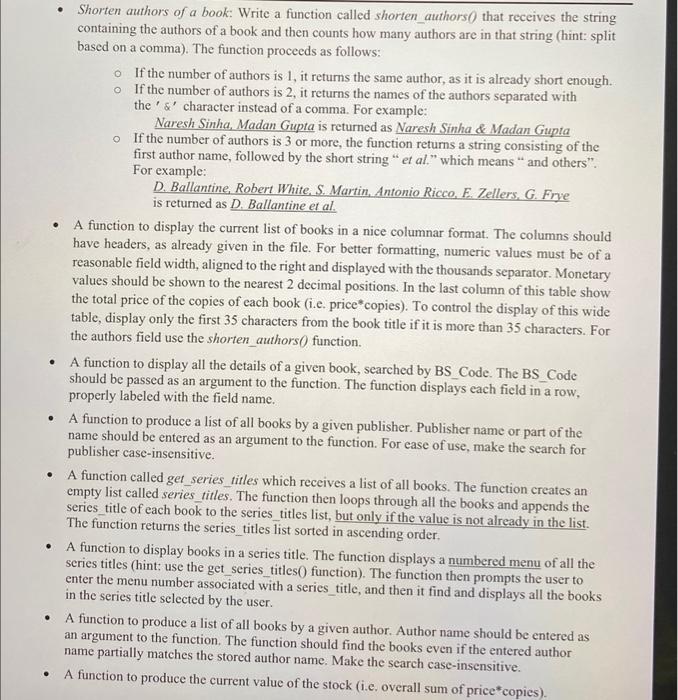 Solved 1. Requirements You are required to help the bookshop | Chegg.com