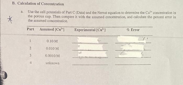 Solved Calculation of Concentration a. Use the cell | Chegg.com