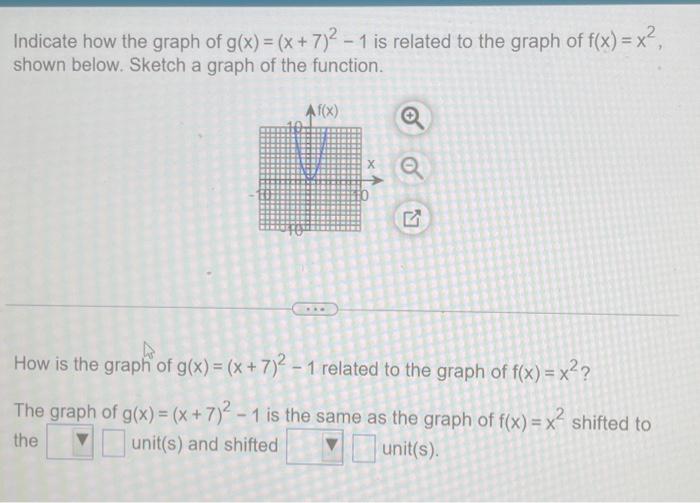 Solved Indicate how the graph of g(x)=(x+7)2−1 is related to | Chegg.com