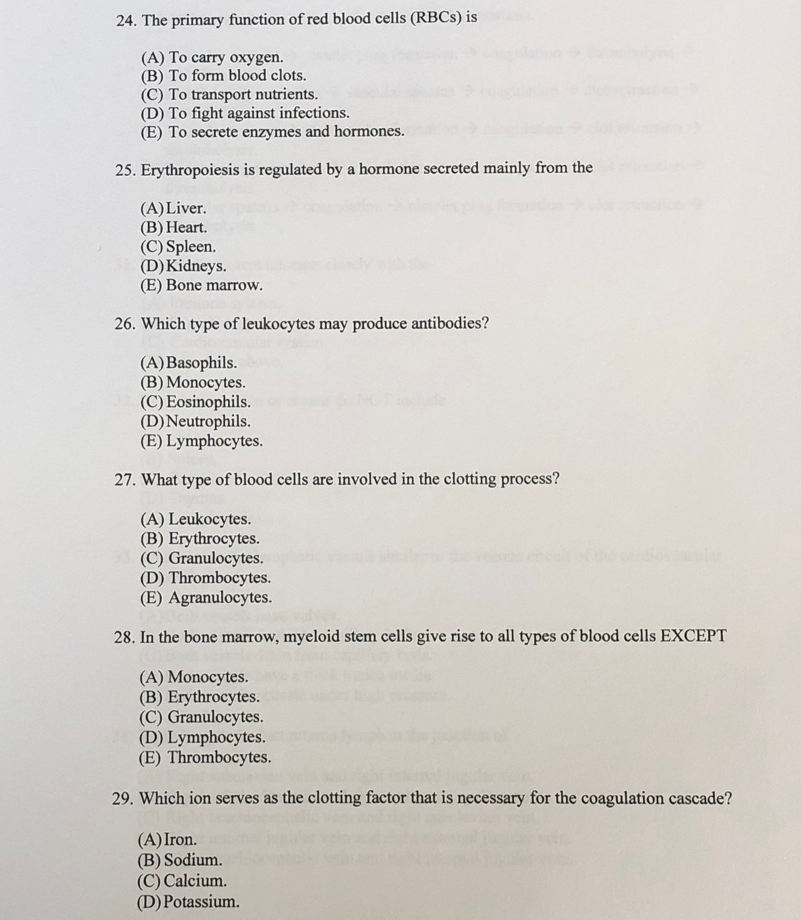 Solved The primary function of red blood cells (RBCs) ﻿is(A) | Chegg.com