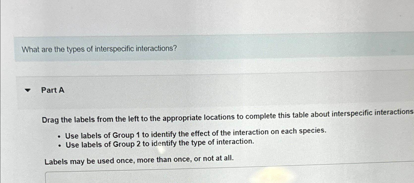 What are the types of interspecific interactions?Part | Chegg.com