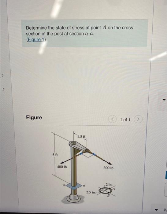 Solved Determine the state of stress at point A on the cross | Chegg.com