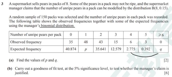 Solved A supermarket sells pears in packs of 8 . Some of the | Chegg.com
