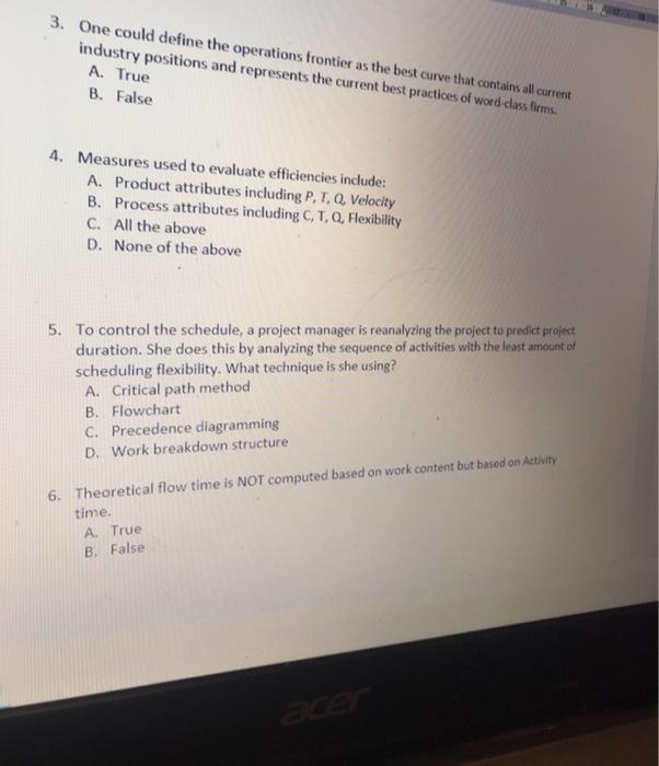 Solved 3. One could define the operations frontier as the | Chegg.com