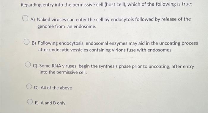 Solved Regarding entry into the permissive cell (host cell), | Chegg.com
