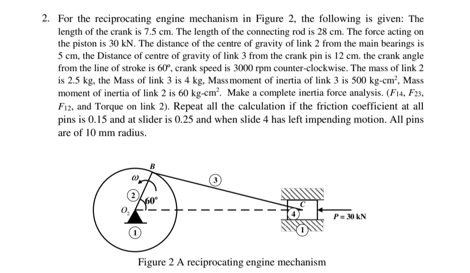 For the reciprocating engine mechanism in Figure 2, | Chegg.com