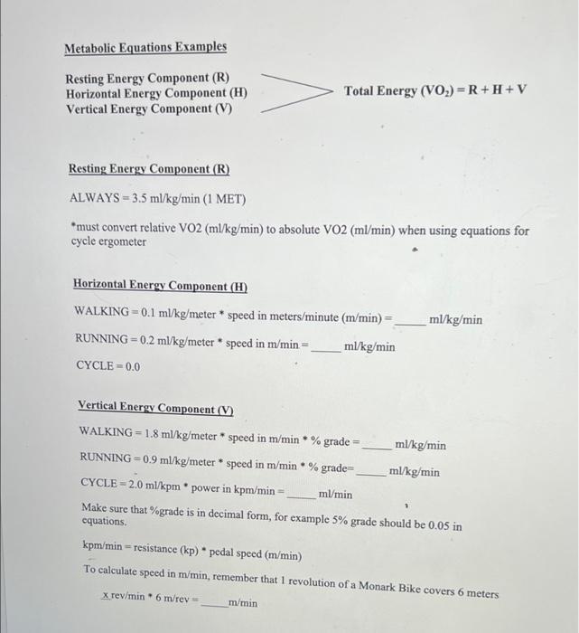Solved Metabolic Equations Examples Resting Energy Component | Chegg.com