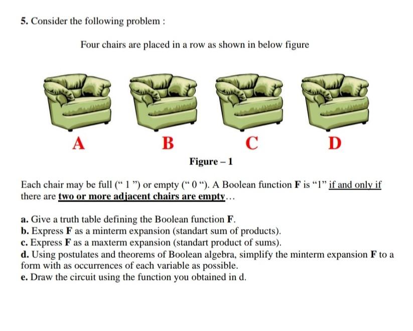 Solved 5. Consider the following problem : Four chairs are | Chegg.com