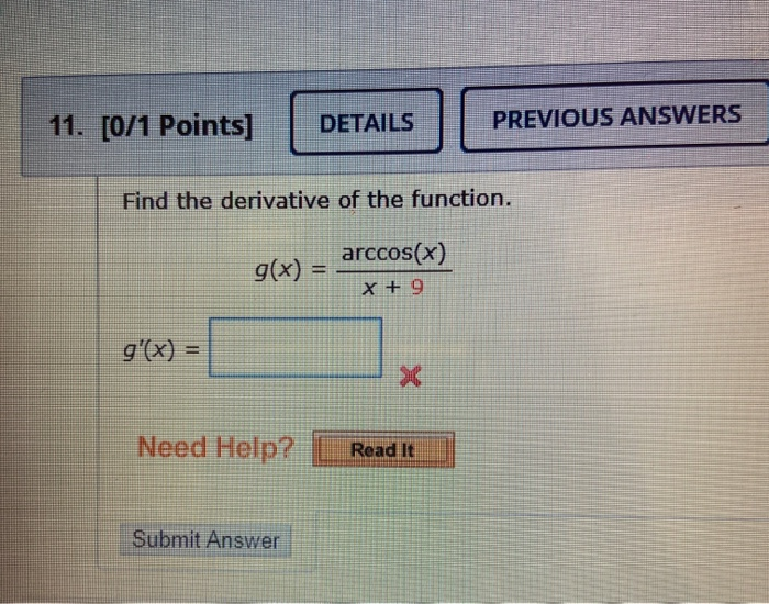 Solved 11. [0/1 Points] DETAILS PREVIOUS ANSWERS Find the | Chegg.com