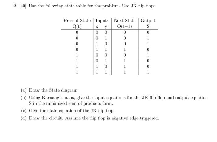 Solved [40] Use the following state table for the problem. | Chegg.com