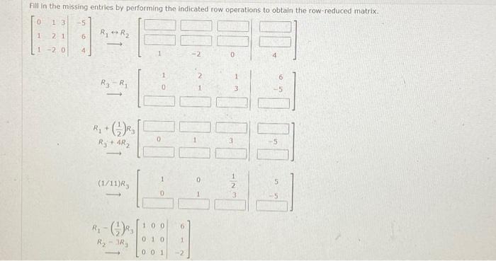 Solved ⎣⎡01112−2310−564⎦⎤ R1↔R2⎣⎡1−204⎦⎤ R3−R1[1021136−5]R1+ | Chegg.com