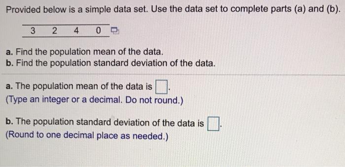 Solved Provided below is a simple data set. Use the data set | Chegg.com