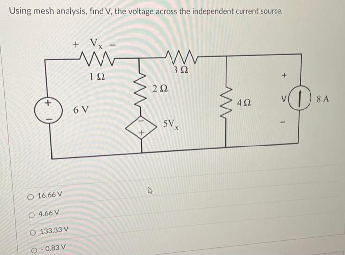 Solved Using mesh analysis, find V, the voltage across the | Chegg.com