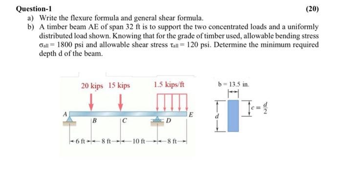 Solved Question-1 a) Write the flexure formula and general | Chegg.com