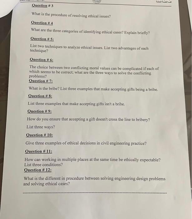 What is the procedure of resolving ethical issues? | Chegg.com