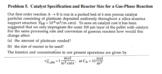 Problem 5. ﻿Catalyst Specification and Reactor Size | Chegg.com