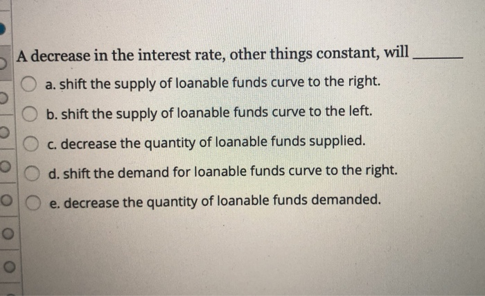 Solved A decrease in the interest rate, other things | Chegg.com