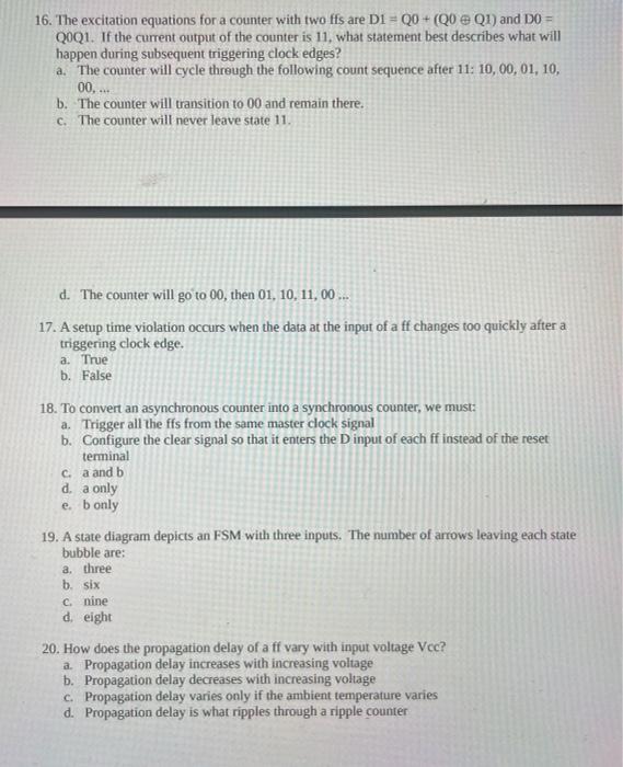 Solved 16. The excitation equations for a counter with two | Chegg.com