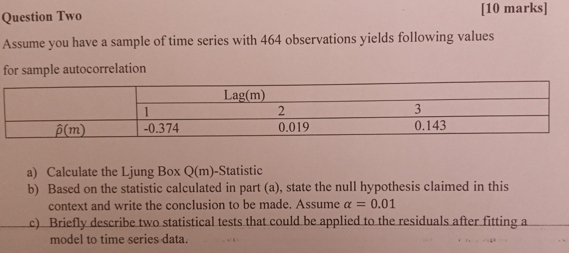 Solved Assume you have a sample of time series with 464 | Chegg.com