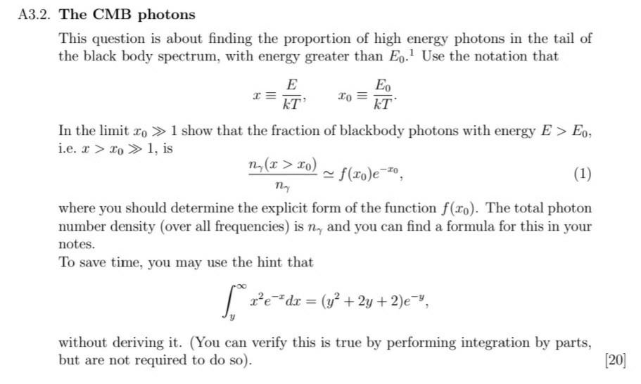 Solved A3.2. The CMB photons This question is about finding | Chegg.com