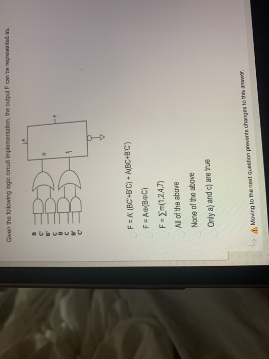Solved Given the following logic circuit implementation, the | Chegg.com