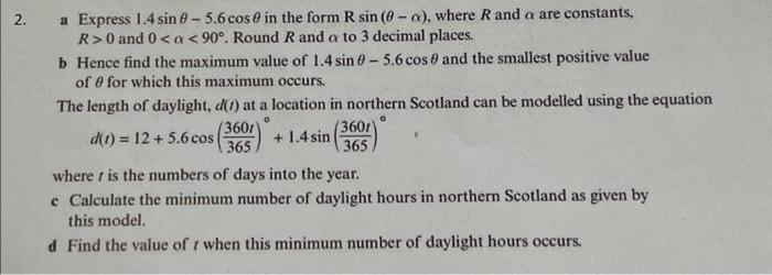 Solved a Express 1.4sinθ−5.6cosθ in the form Rsin(θ−α), | Chegg.com