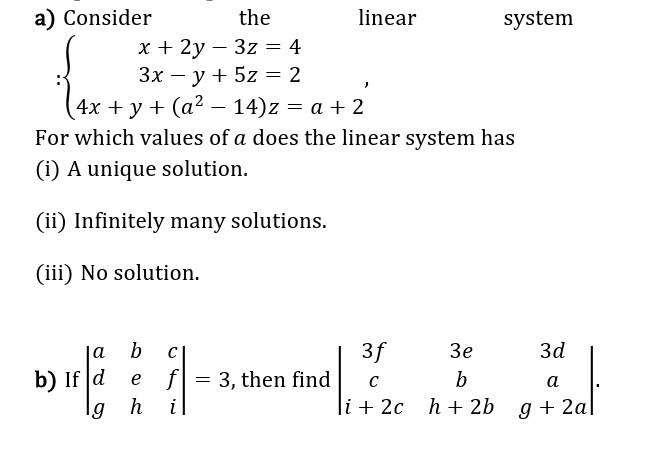 Solved a) Consider the linear system | Chegg.com
