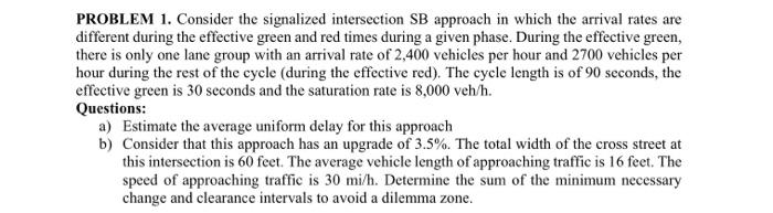 Solved PROBLEM 1. Consider the signalized intersection SB | Chegg.com