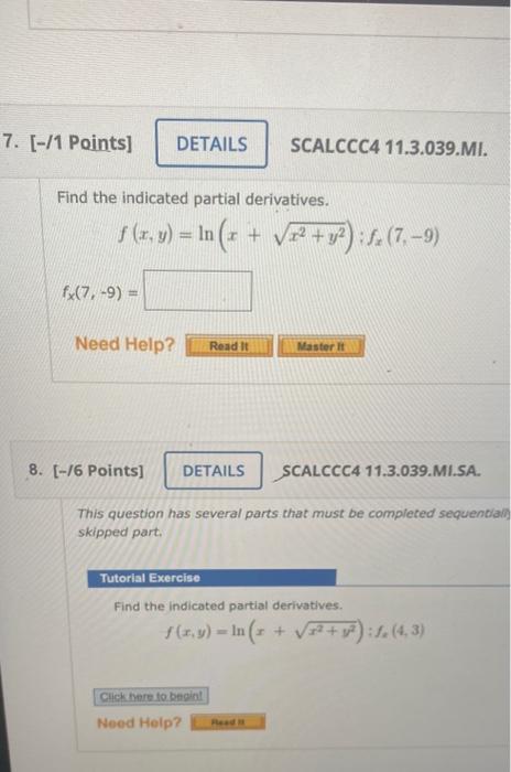 Solved Find the indicated partial derivatives. | Chegg.com