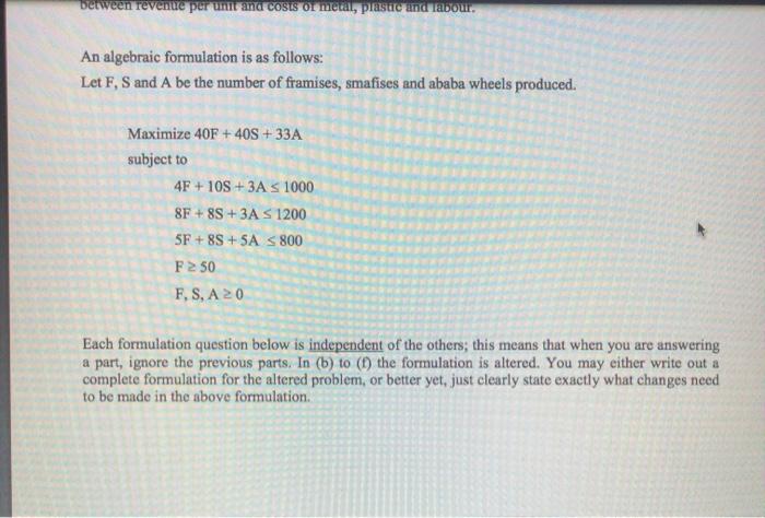 QUESTION 3: Linear Programming Formulation (33 | Chegg.com