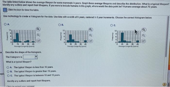 Solved The table linked below shows the average lifespan for | Chegg.com