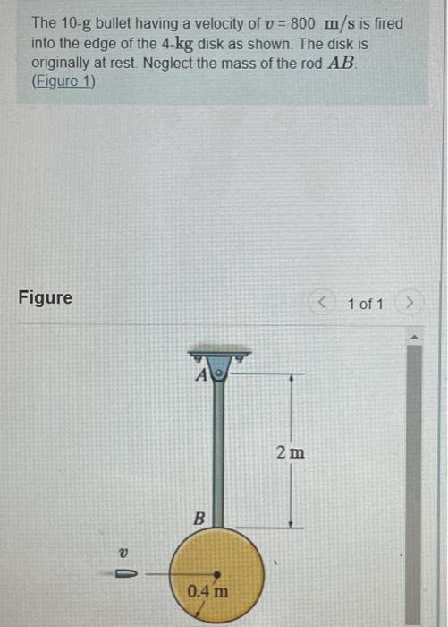 Solved The 10-g bullet having a velocity of v=800 m/s is | Chegg.com