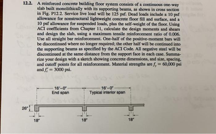Solved 12.2. A reinforced concrete building floor system | Chegg.com