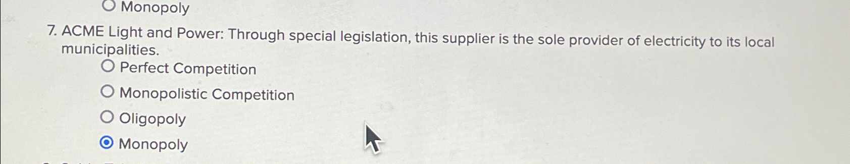 Solved Monopoly7. ﻿ACME Light and Power: Through special | Chegg.com
