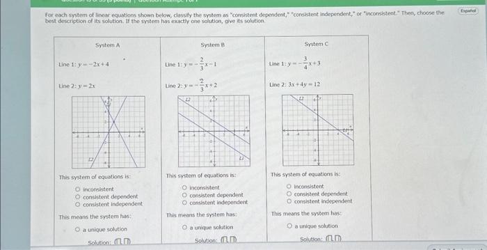 Solved For each system of linear equations shown below, | Chegg.com