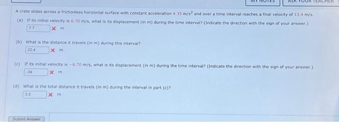 Solved A crate slides across a frictionless horizontal | Chegg.com