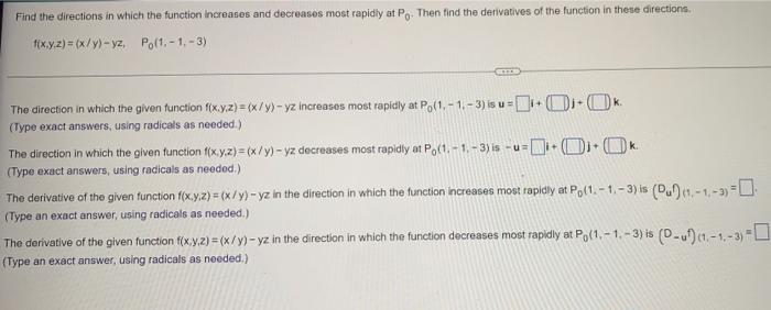 Solved Find the directions in which the function increases | Chegg.com