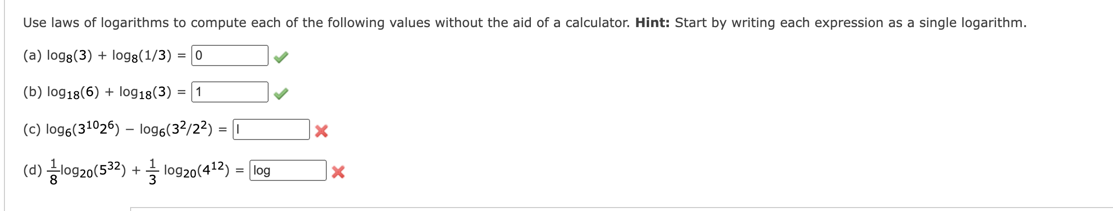 Solved Use laws of logarithms to compute each of the | Chegg.com