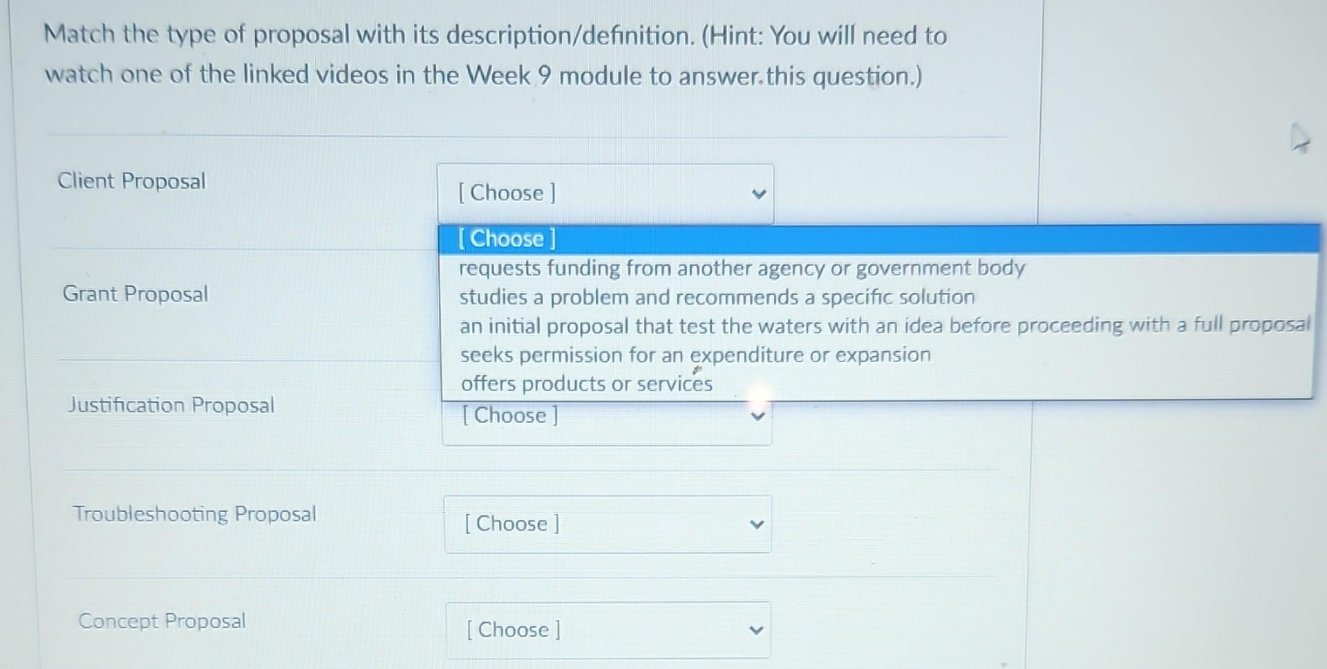 Match the type of proposal with its | Chegg.com