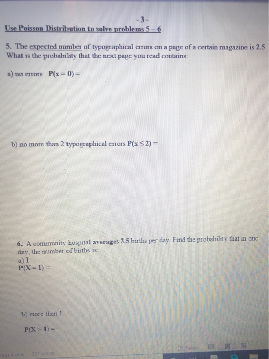 Solved Use Poisson Distribution to solve problems 5-6 5. The | Chegg.com