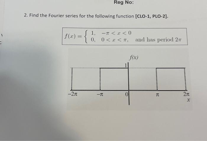 Solved 2. Find the Fourier series for the following function | Chegg.com