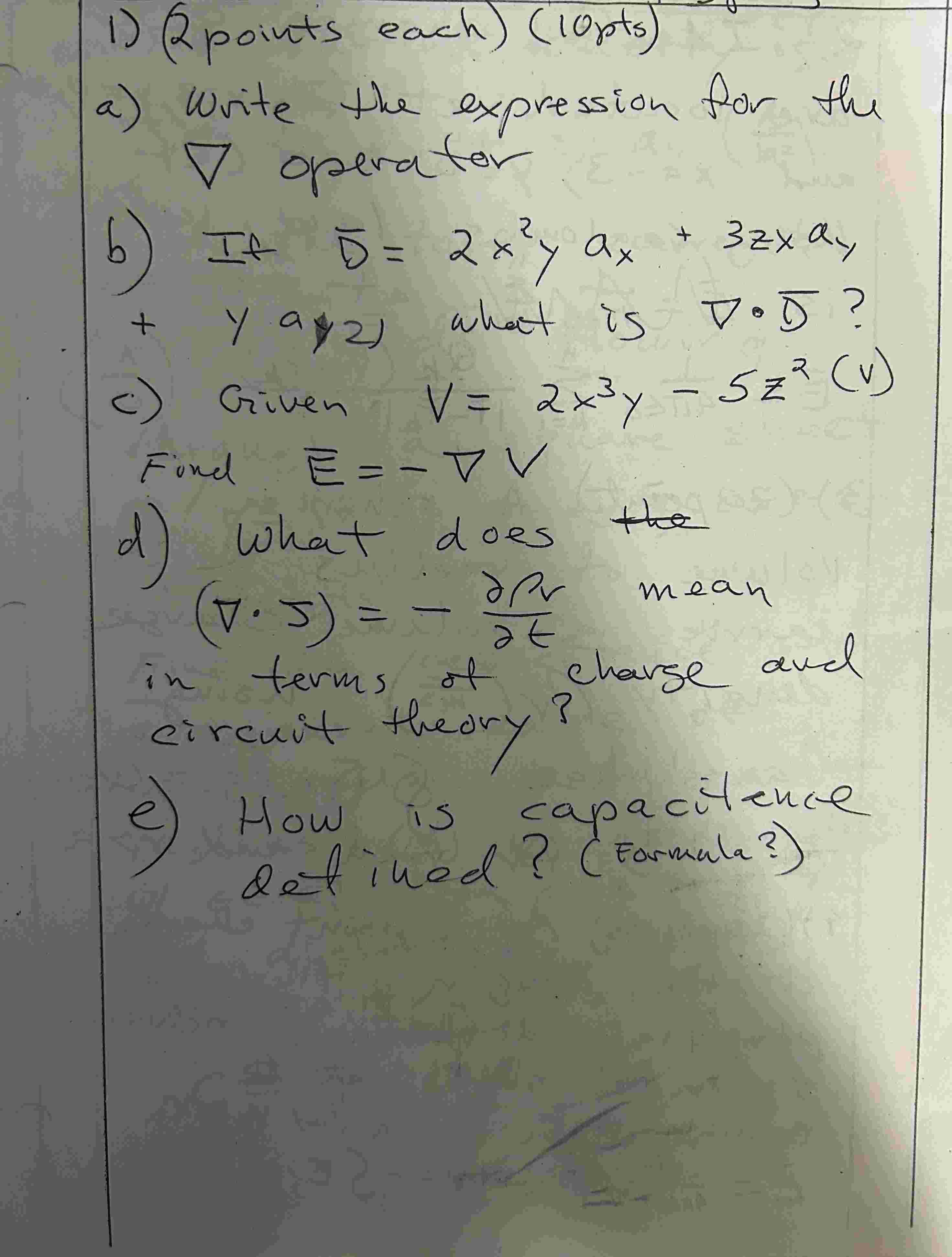 Solved (2points each) (10pts) ﻿agrad operator | Chegg.com
