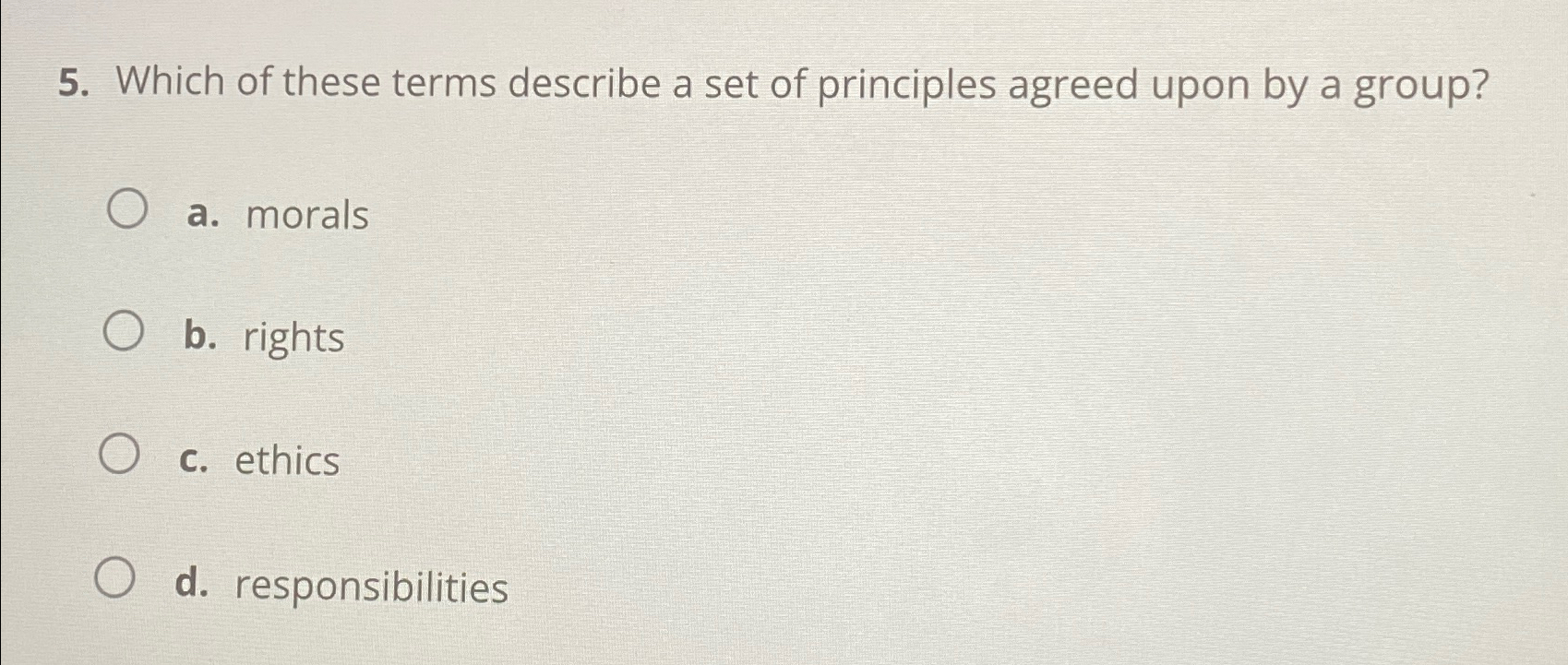 Solved Which of these terms describe a set of principles | Chegg.com