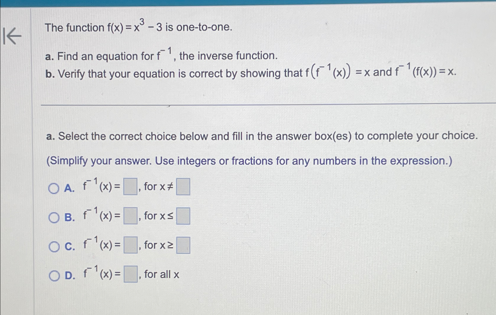 Solved The function f(x)=x3-3 ﻿is one-to-one.a. ﻿Find an | Chegg.com