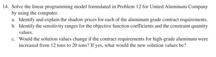 Solved 14. Solve the linear programming model formulated in | Chegg.com